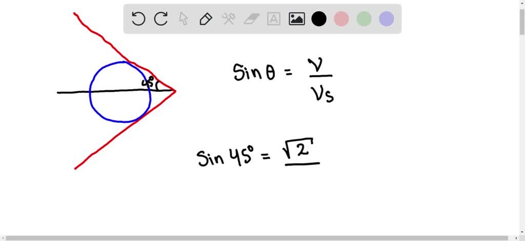 SOLVED:As shown in the drawing, the half-angle of the shock wave cone ...