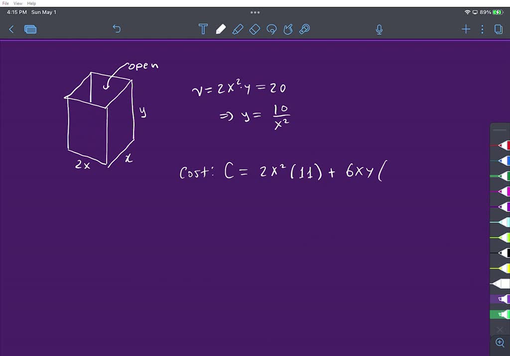 SOLVED: A rectangular storage container with an open top is to have a volume of 16 cubic meters ...