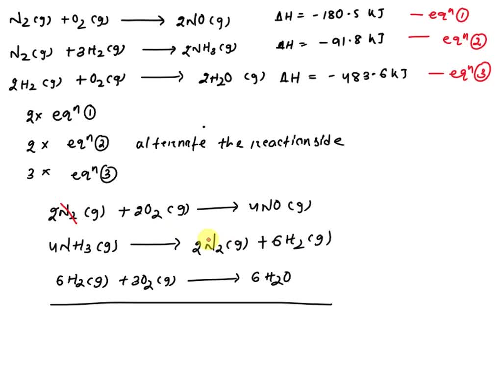 SOLVED: Calculate Î”H for the reaction 4NH3 (g) + 5O2 (g) â†’ 4NO (g ...
