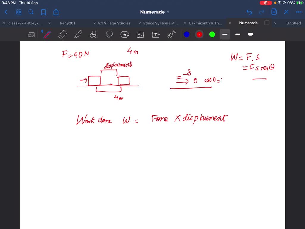 SOLVED: A mass of 600kg is moved horizontal distance of 40m due to a ...