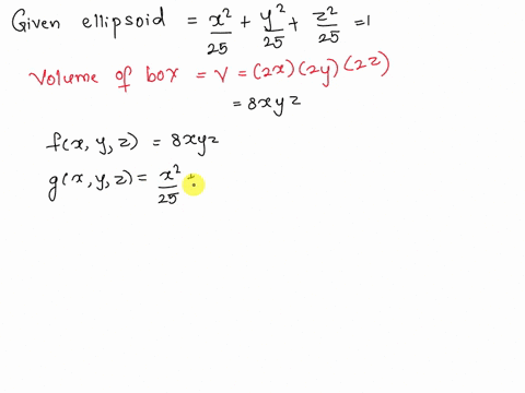 (1 point) Find the maximum volume of a rectangular box that can be inscribed in the ellipsoid (x ...