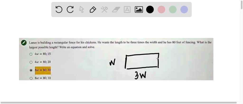 Lance is building a rectangular fence for his chickens. He wants the ...