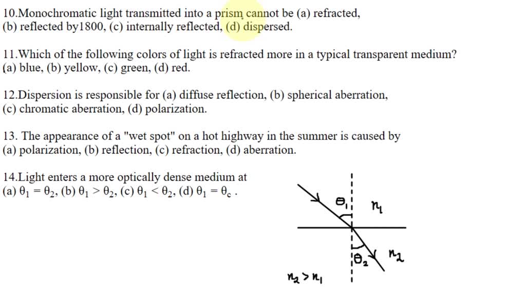 Solved 7 Reflection From A Plane Mirror Is Called A Diffuse