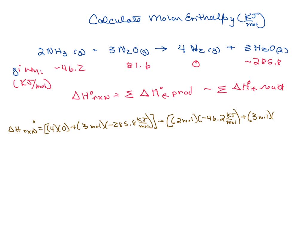 SOLVED: Using the provided table, determine the molar enthalpy (in kJ ...