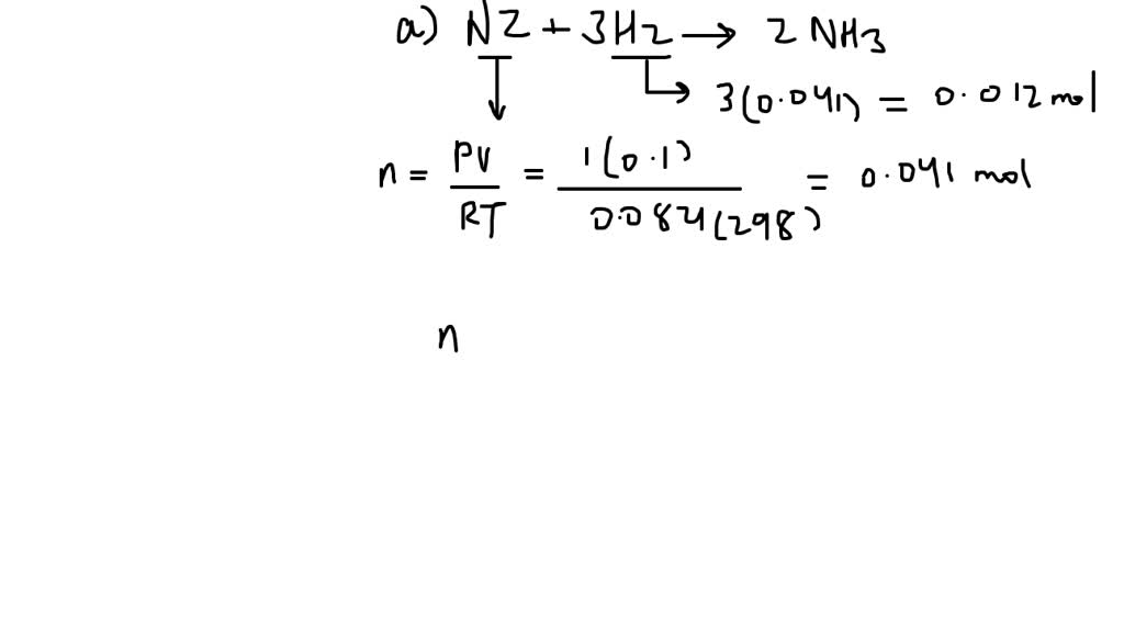 SOLVED: Ammonia is synthesized by reacting nitrogen gas with hydrogen gas: N2(g) + 3 H2(g) → 2 ...