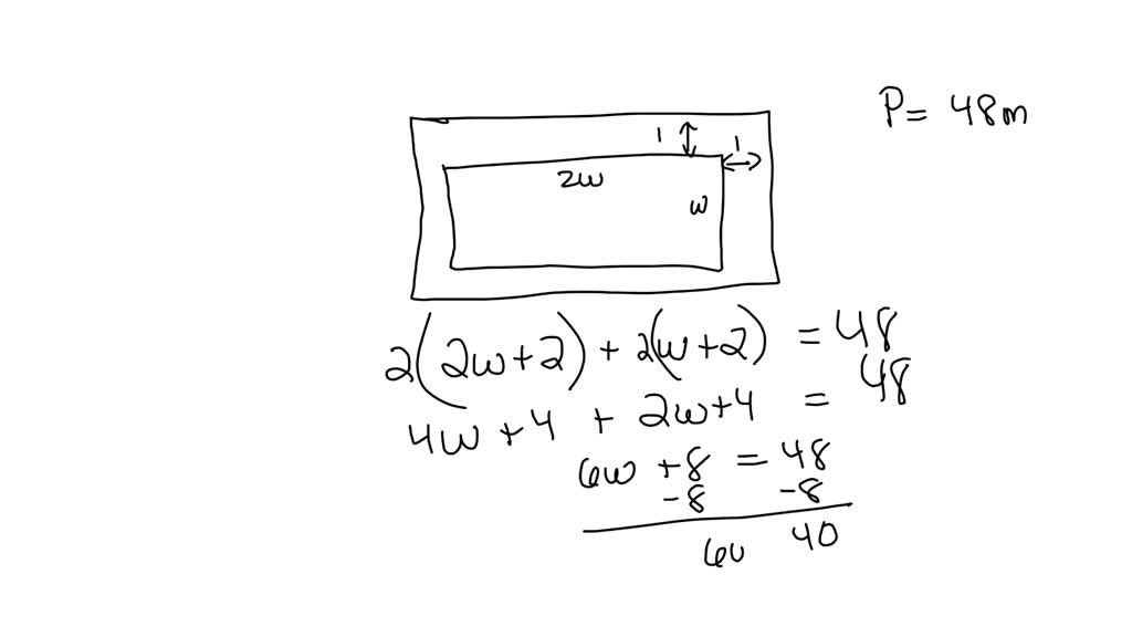 SOLVED: A rectangular lawn is twice as long as it is wide. The lawn has a path 1 metre wide ...
