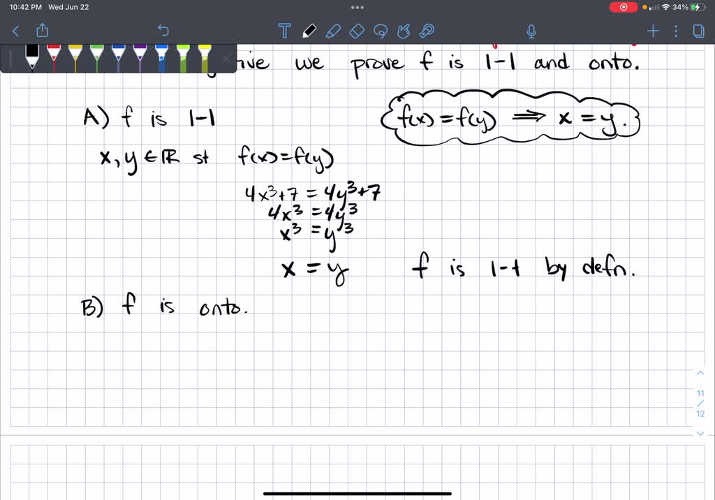 SOLVED: 'Q: If f:R -R is definedby f (1) =2x+ 7 Prove that f is bijection Also find the inverse ...