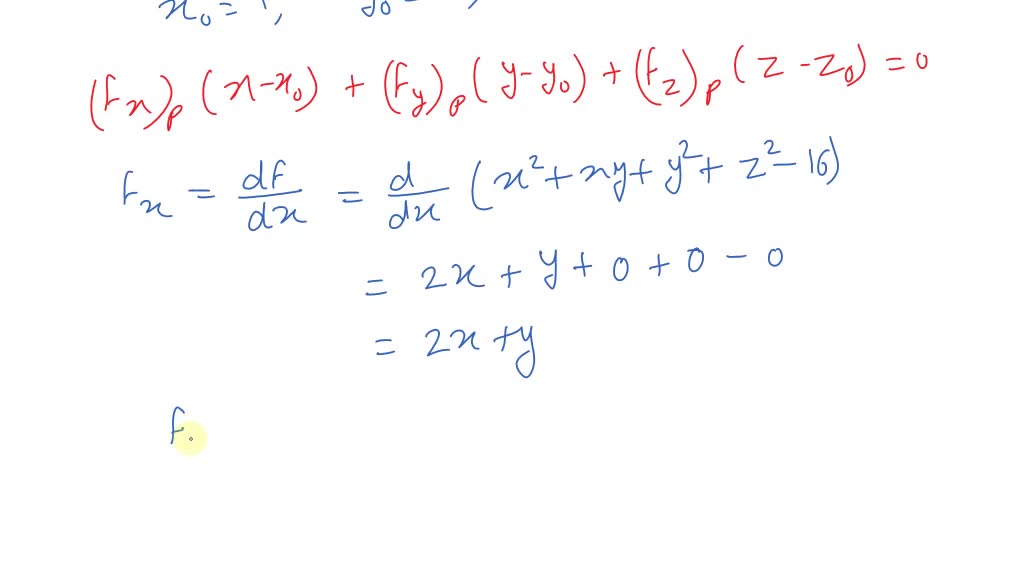 SOLVED: 9. Find the equation of the tangent plane to the surface x^2+x ... SOLVED: 9. Find the equation of the tangent plane to the surface x^2+x ...