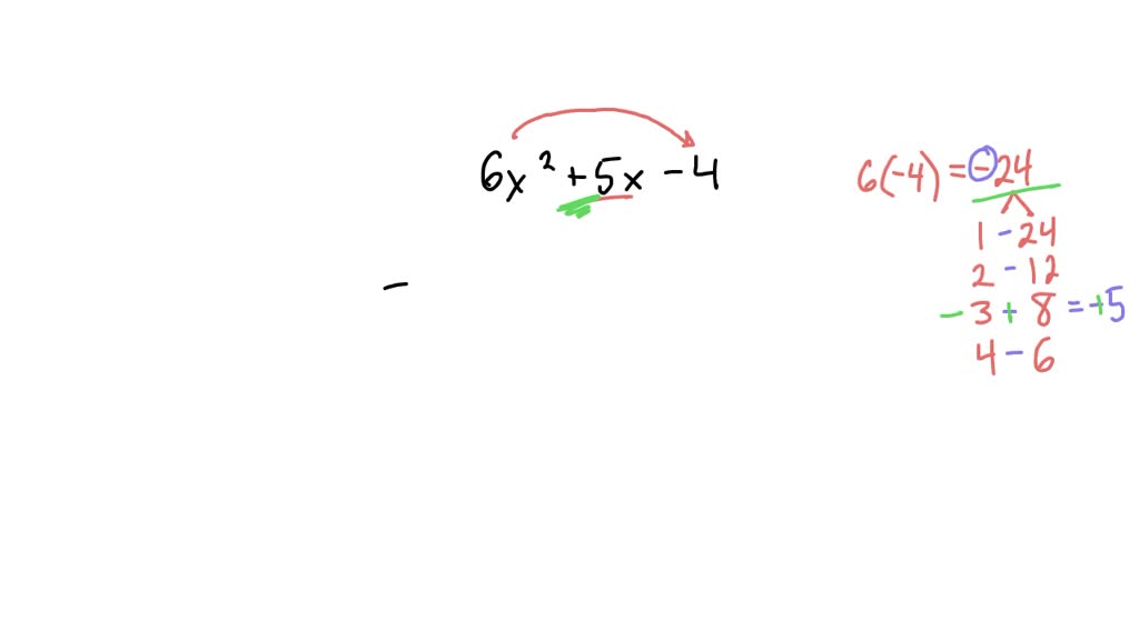 SOLVED: Factor by grouping (sometimes called the ac-method) 6x^2+5x-4 ...