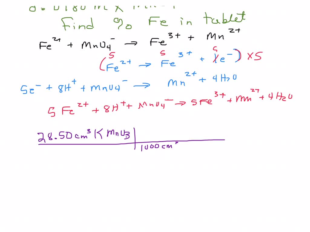 SOLVED: In dilute sulfuric acid, an iron tablet weighing 0,960 g was ...