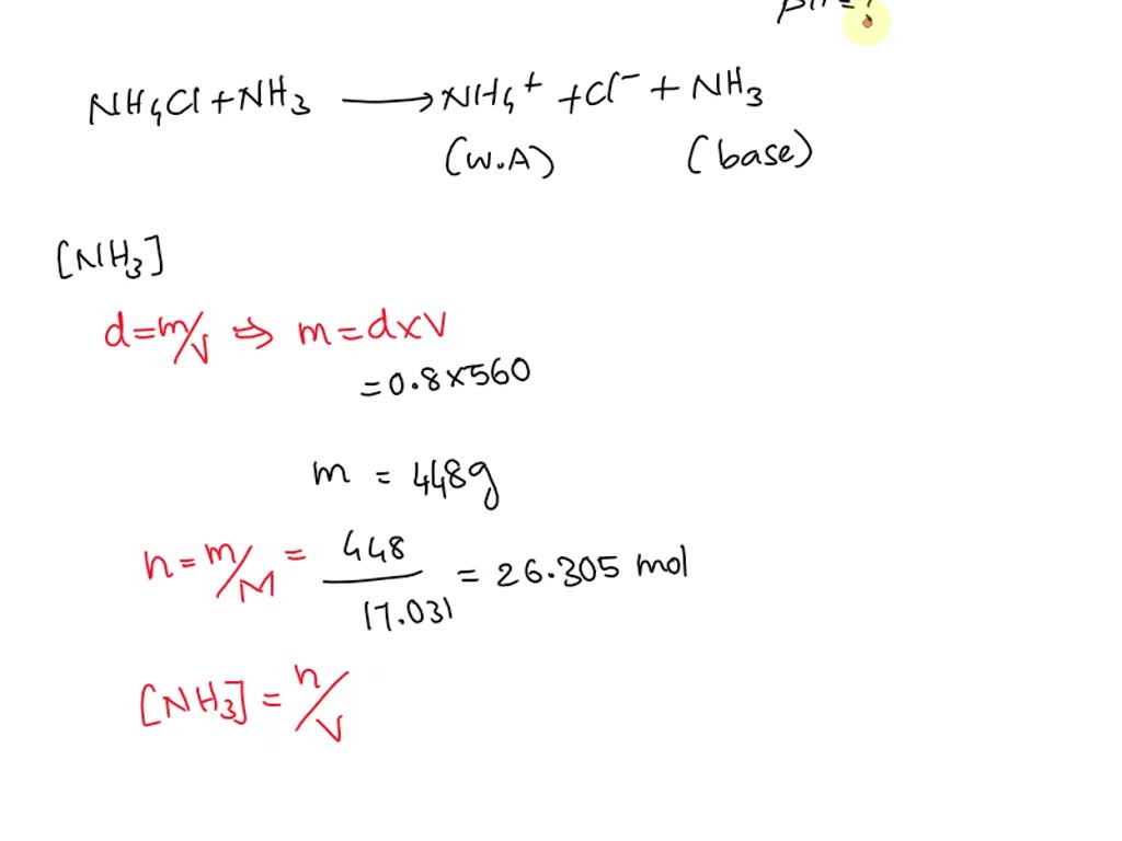 SOLVED: 50. 70g of ammonium chloride is mixed with 560 mL of ammonia ...