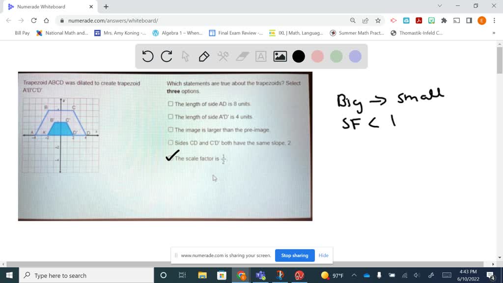 SOLVED: "Trapezoid ABCD was dilated to create trapezoid A’B’C’D’. Which statements are true ...