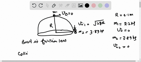 A mass m is placed at the rim of a frictionless hemispherical bowl with a radius R and released ...