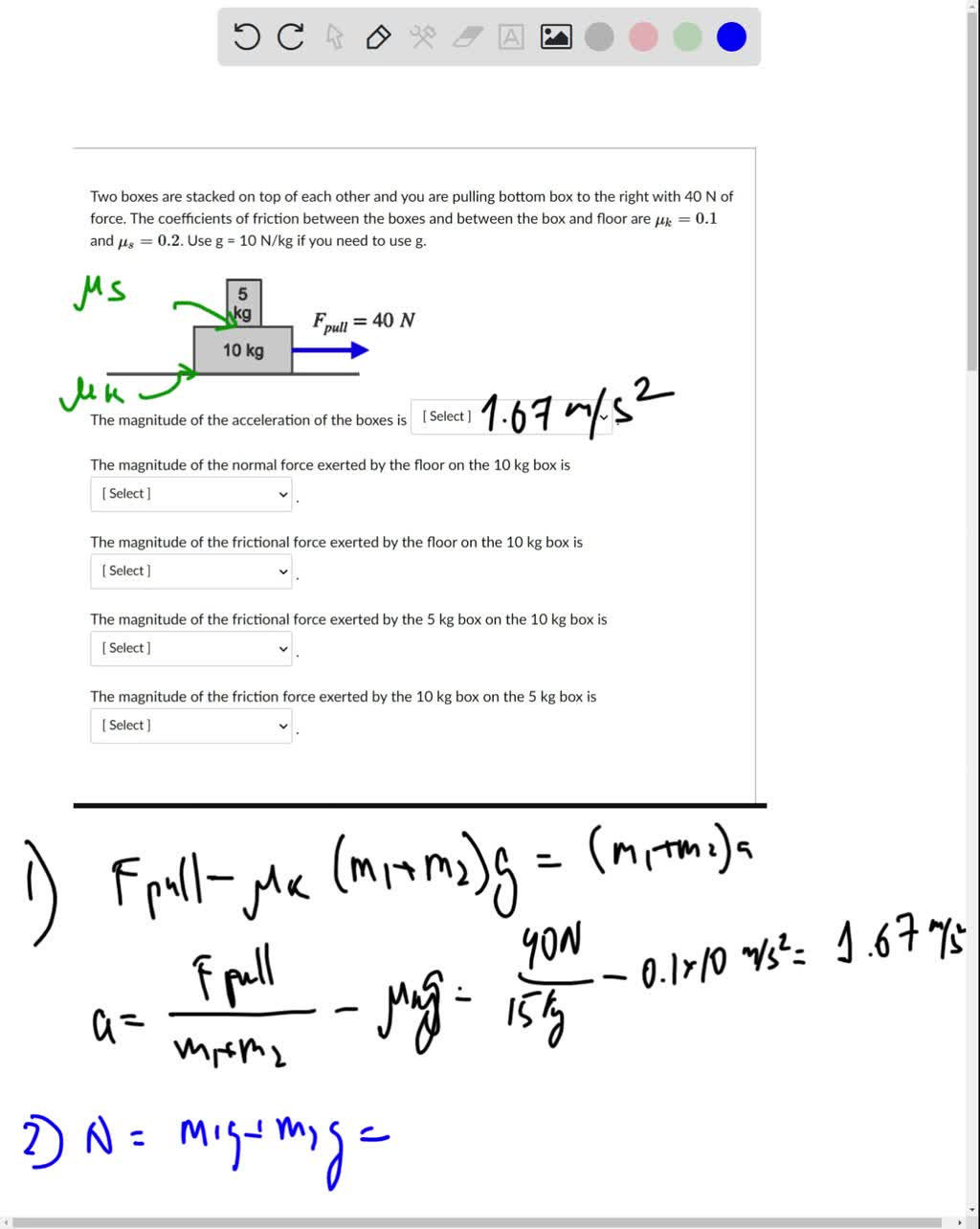 SOLVED: 'A5kg box is stacked atop 10 kg box A person is pushing the 10 ...