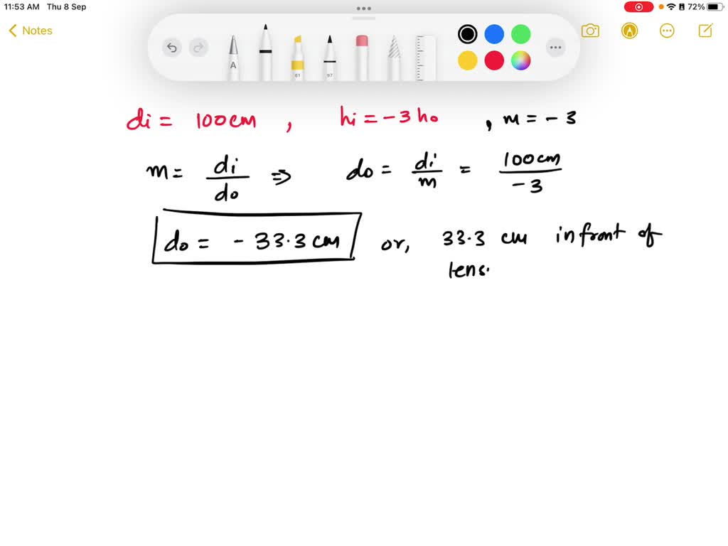 SOLVED: a converging lens forms a real and inverted image of an object at a distance of 100 cm ...