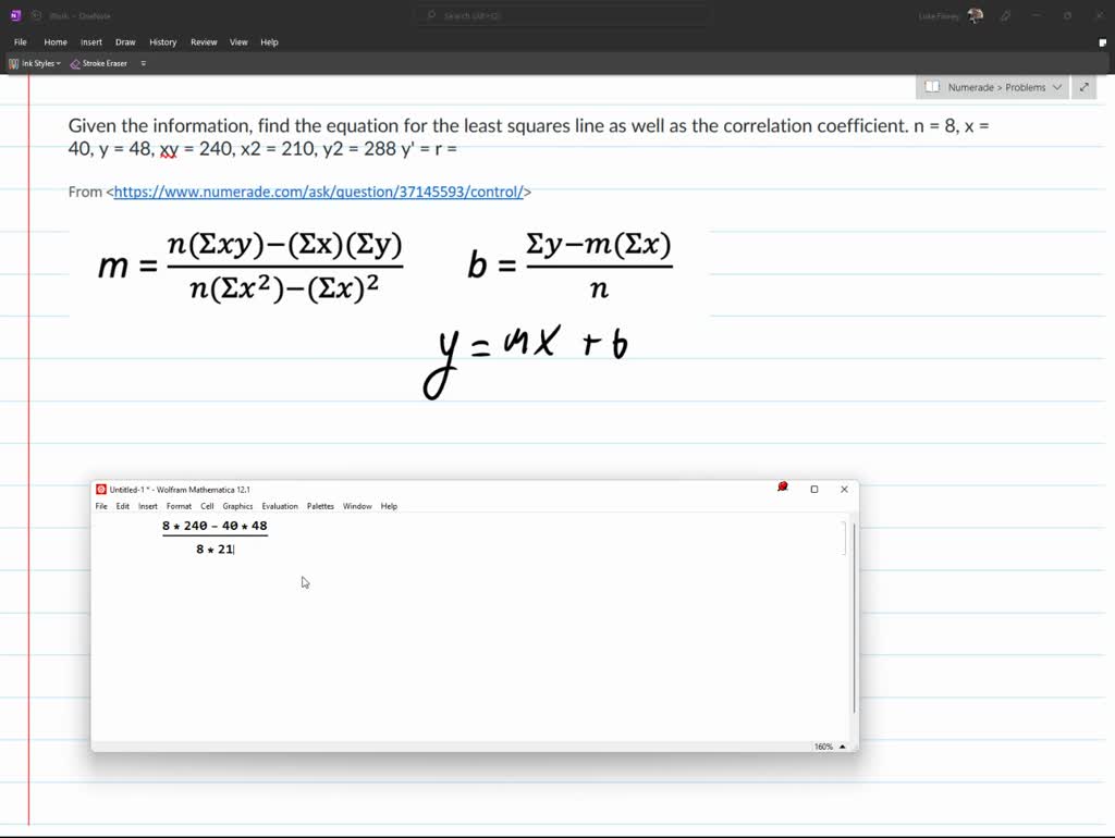 SOLVED: Given the information, find the equation for the least squares ...