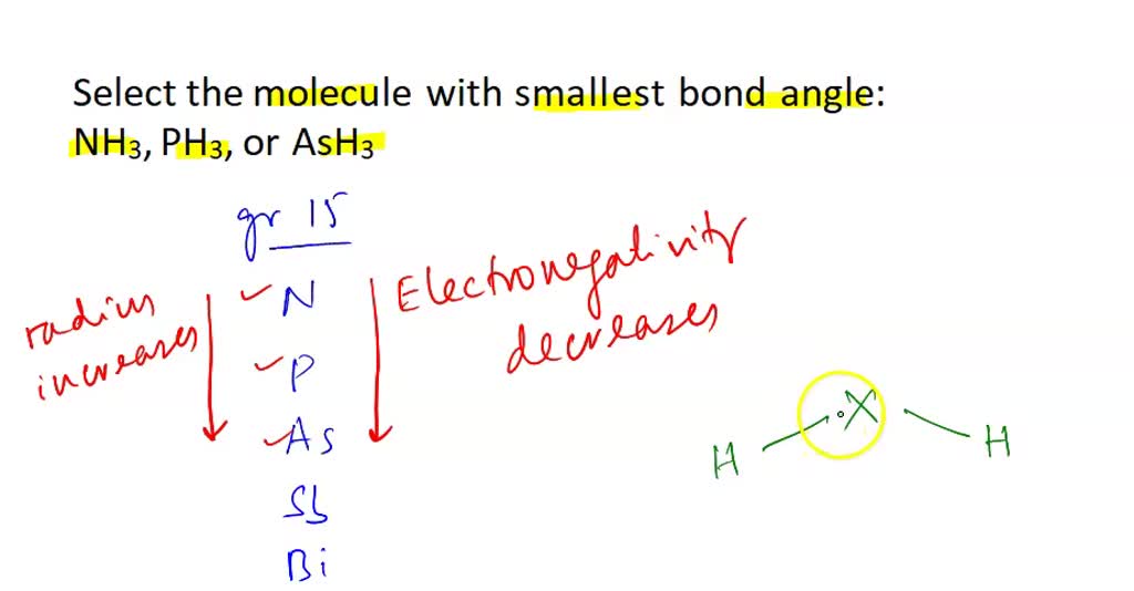 Select the molecule or ion having the smallest bond angle in each set ...