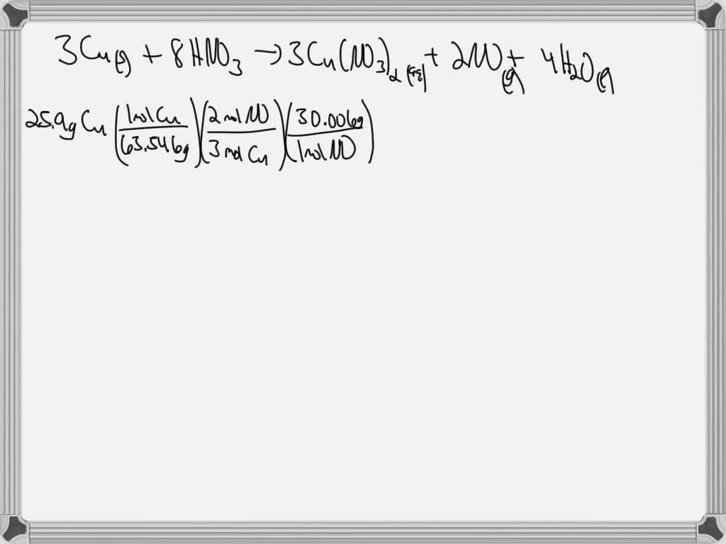 SOLVED: Copper reacts with nitric acid via the following equation: 3 Cu ...