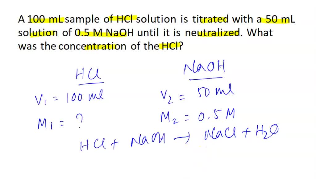 What is present in the solution when 50 ml 0.1 M Hcl is mixed with 50 ...