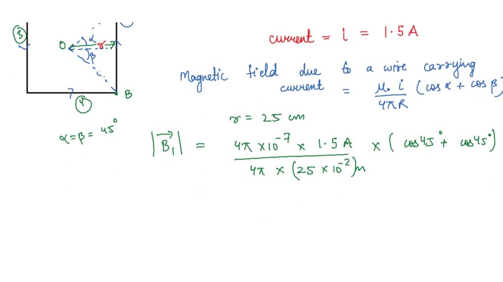 SOLVED: a) Determine the magnetic field at the center of a square current loop with side L = 50 ...