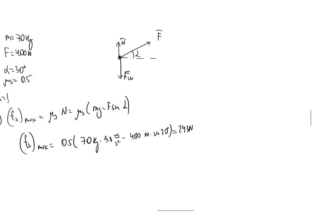SOLVED: A crate with a mass of 70 kg is pulled with a force of 400 N and makes an angle of 300 ...