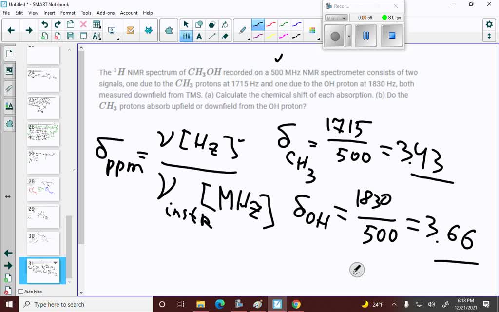 SOLVED: The ^1H NMR spectrum of CH3OH recorded on a 500 MHz NMR ...