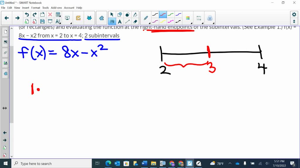 SOLVED: Approximate the area under the function f (x) = from x = 1 to x ...