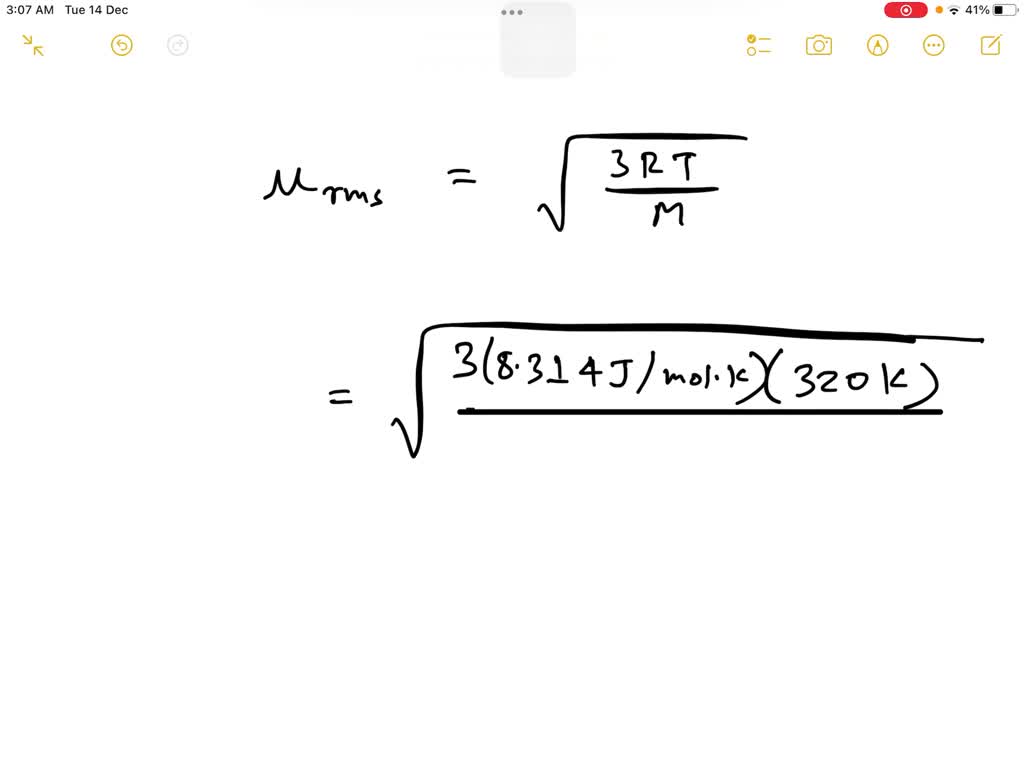 SOLVED: Calculate the root-mean-square velocity of neon gas at 320K. 3RT Ll rms = R = 8.314 J/K ...