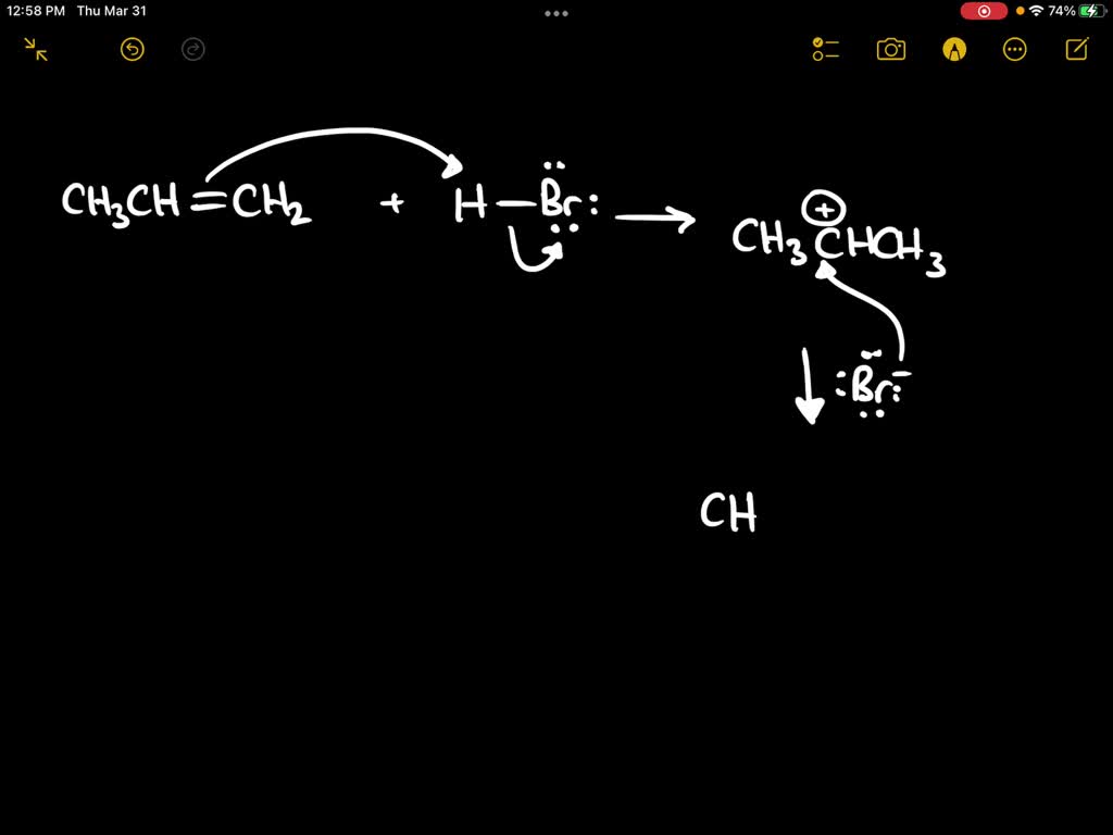 SOLVED: Markovnikov Multiple Initial Choice addition attack by of HBr bromine CH3CH-CH2 radical ...