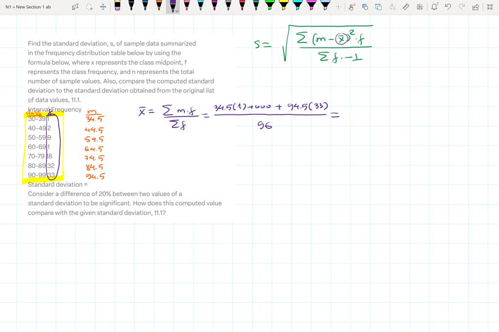 SOLVED: Find the standard deviation, s, of sample data summarized in the frequency distribution ...
