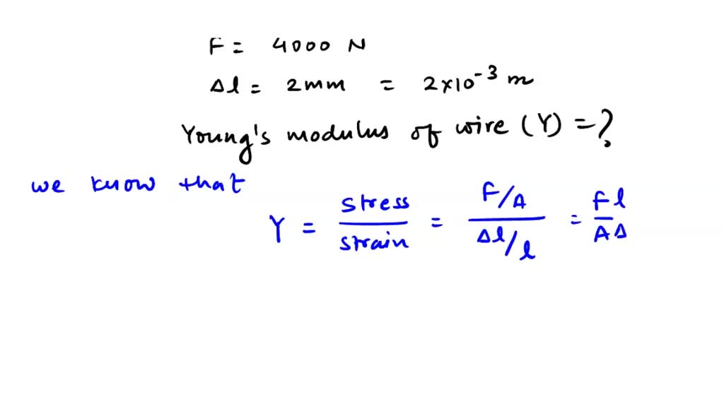 A wire of length 2 m and cross sectional area 10^-4 m^2 is stretched by ...