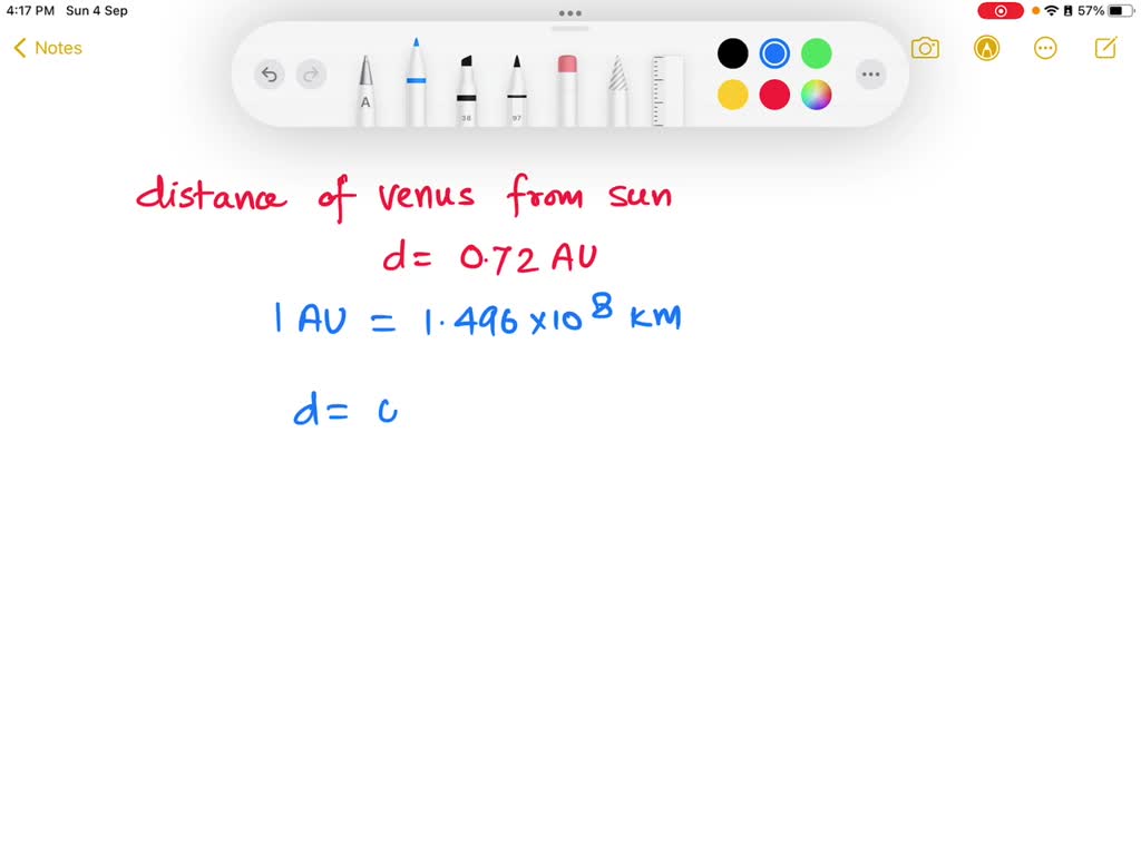 SOLVED: Venus orbits 0.72 AU from the Sun. What is that distance in ...