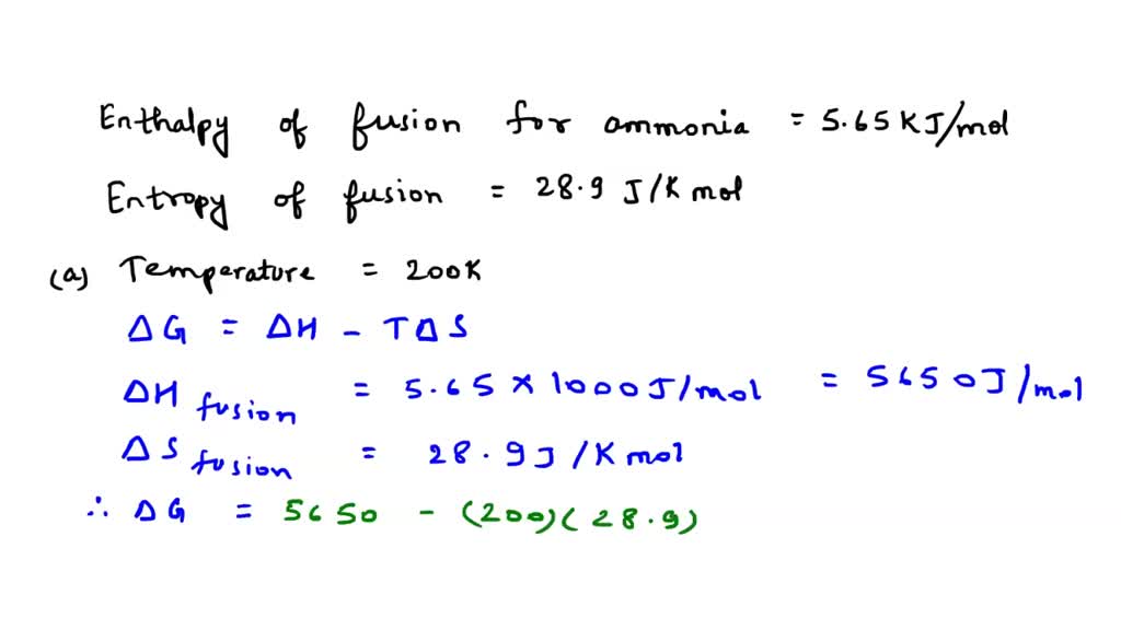 SOLVED: For ammonia (NH3), the enthalpy of fusion is 5.65 kJ/mol and ...