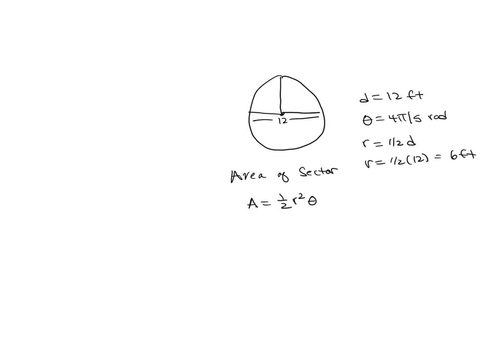 SOLVED: A sector of a circle has a diameter of 12 feet and an angle of ...