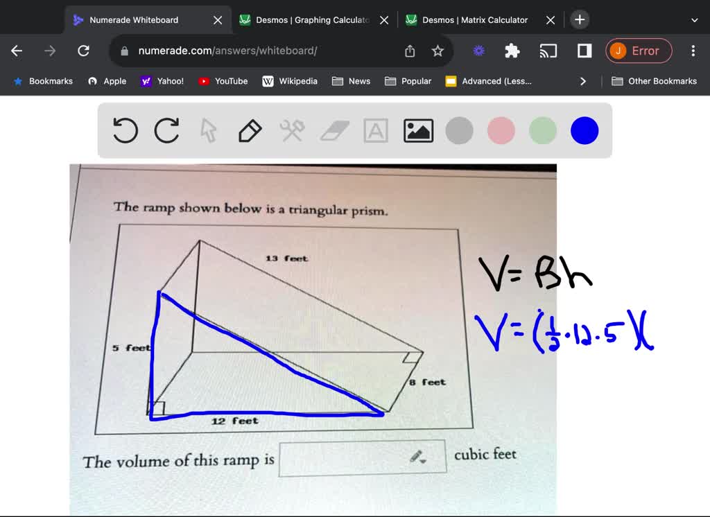 SOLVED: The ramp shown below is a triangular prism: Text feet Text 12 ...