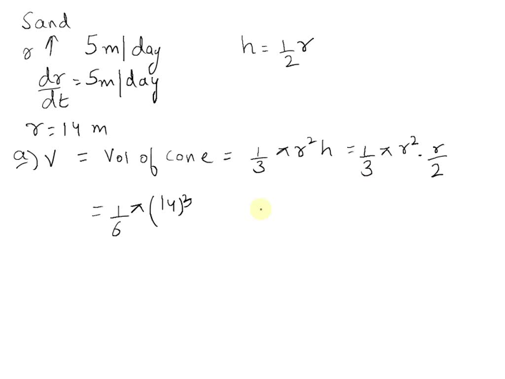 SOLVED: Sand is pouring out of a pipe and is forming conical pile on ...