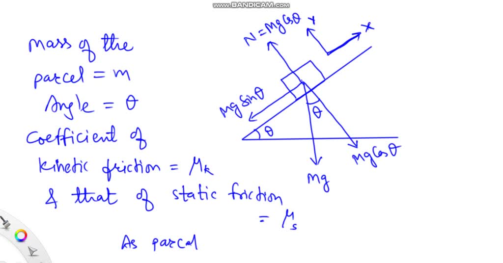At a post office, a parcel that is an m kg box slides down a ramp ...