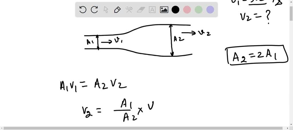 Water is flowing through a pipe with a constriction. The area of the narrow section is one-half ...