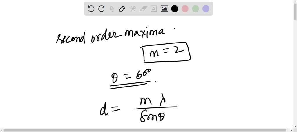 SOLVED: Consider a diffraction grating that produces a second-order maximum for 760 nm red light ...