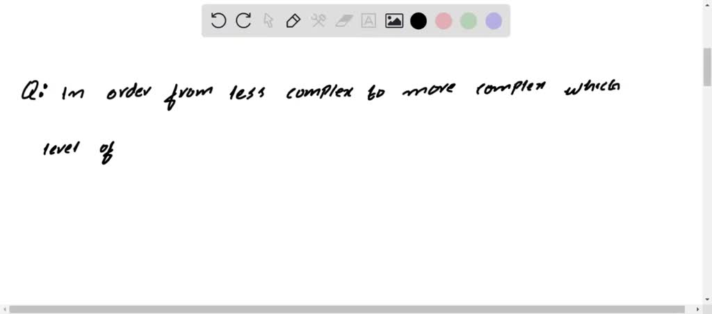 SOLVED: In order from less complex to more complex which level of ...