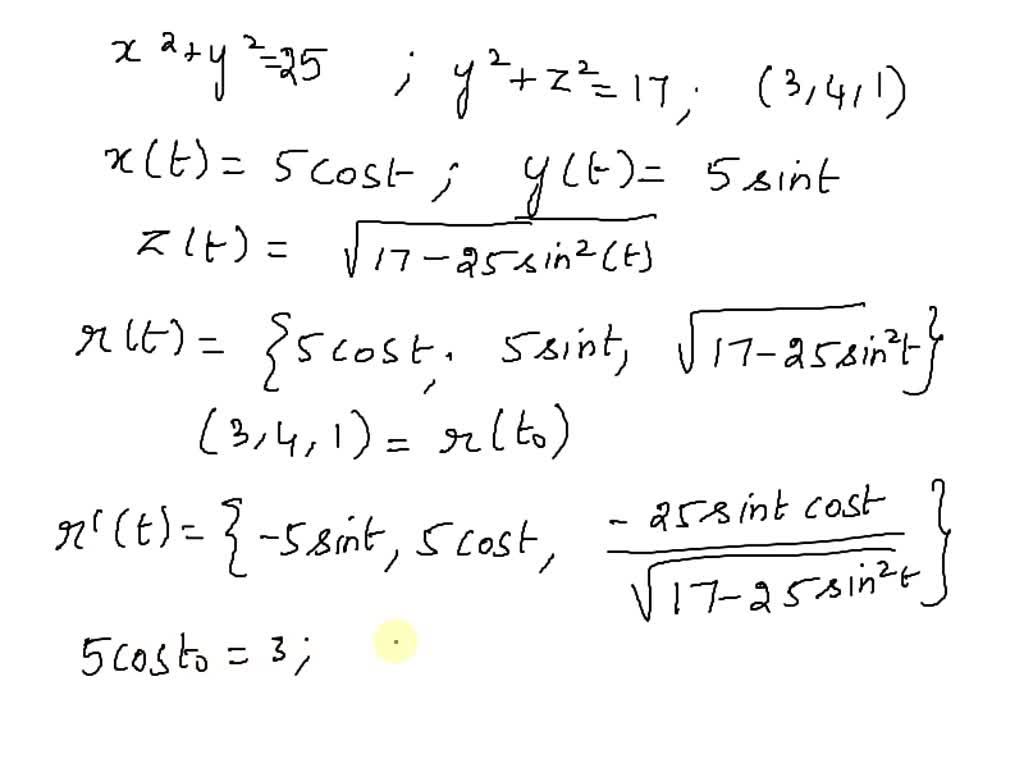 SOLVED: 5. Find a vector equation for the tangent line to the curve of intersection of the ...