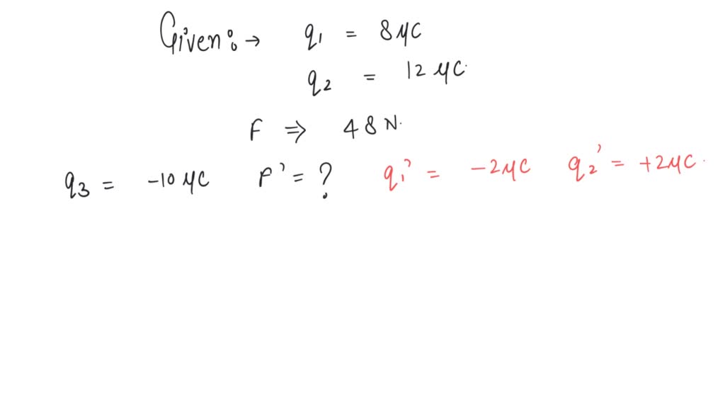SOLVED: Two point charges +8 uC and +12 uC repel each other with a force of 48 N. When an ...