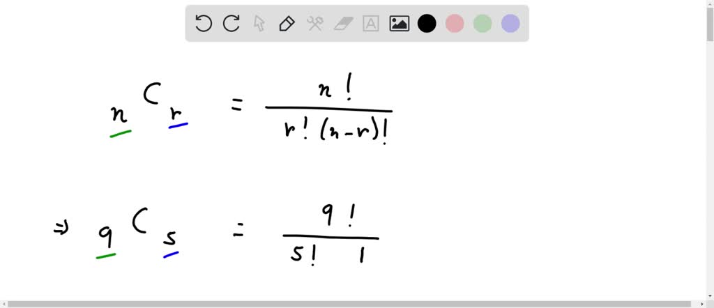 SOLVED: Use the formula for nCr to evaluate the given expression. 9C5 ...