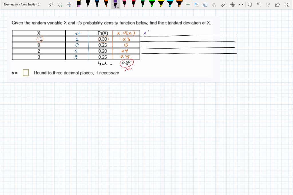 SOLVED: Given the random variable X and it's probability density function below; find the ...