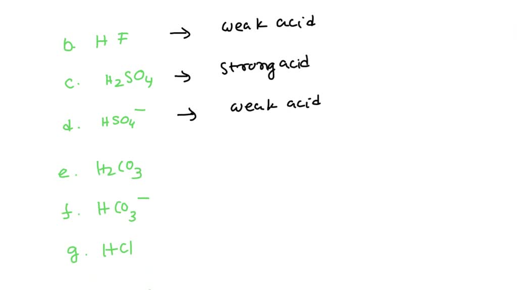 SOLVED: Classify the following species as weak or strong acids and ...