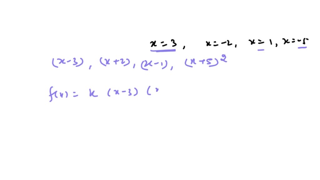 SOLVED: A quintic function has roots at x=3, x=-2, x=1 and a double ...