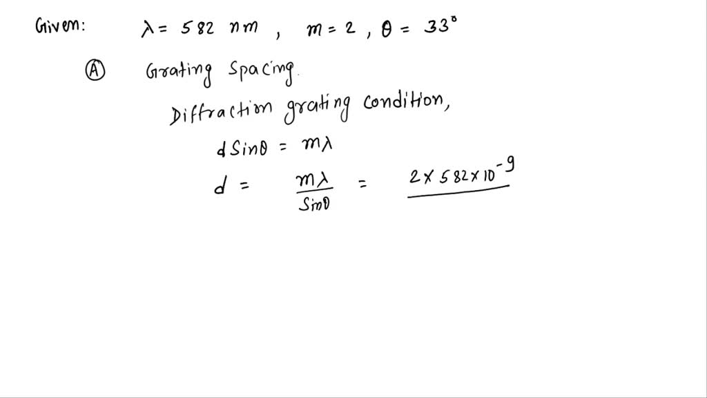 SOLVED: Light of wavelength 582 nm falls perpendicularly on a transmission diffraction grating ...