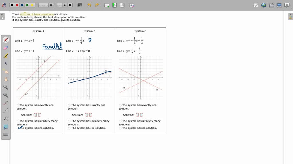 SOLVED: Three types of linear equations are shown. For each system ...