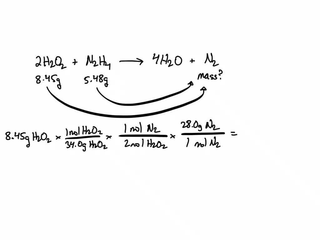 VIDEO solution: 2H2O2(l) + N2H4(l) = 4H2O(g) + N2(g) Determine how many grams of N2 are produced ...
