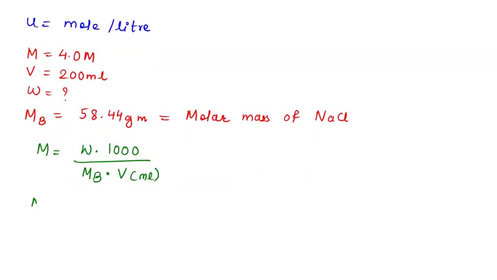 SOLVED: The molecular weight of sodium chloride is 58.44 g. How much ...